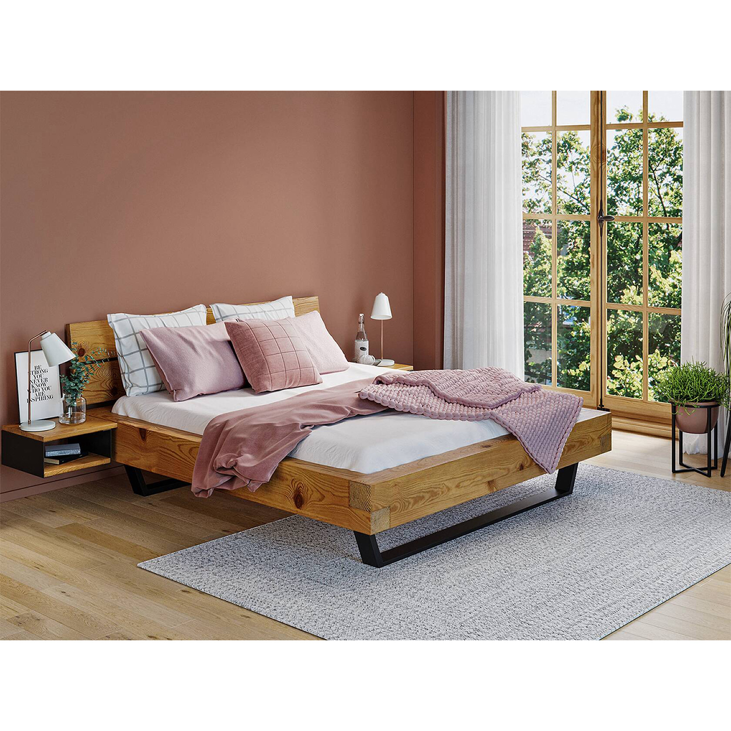 Dvoulůžko CURBY 160x200 masiv/kov vintage lak - IDEA Nábytek